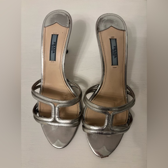Prada | Shoes | Vintage 9s Prada Silver Heel Strappy Mule Sandals 39 ...
